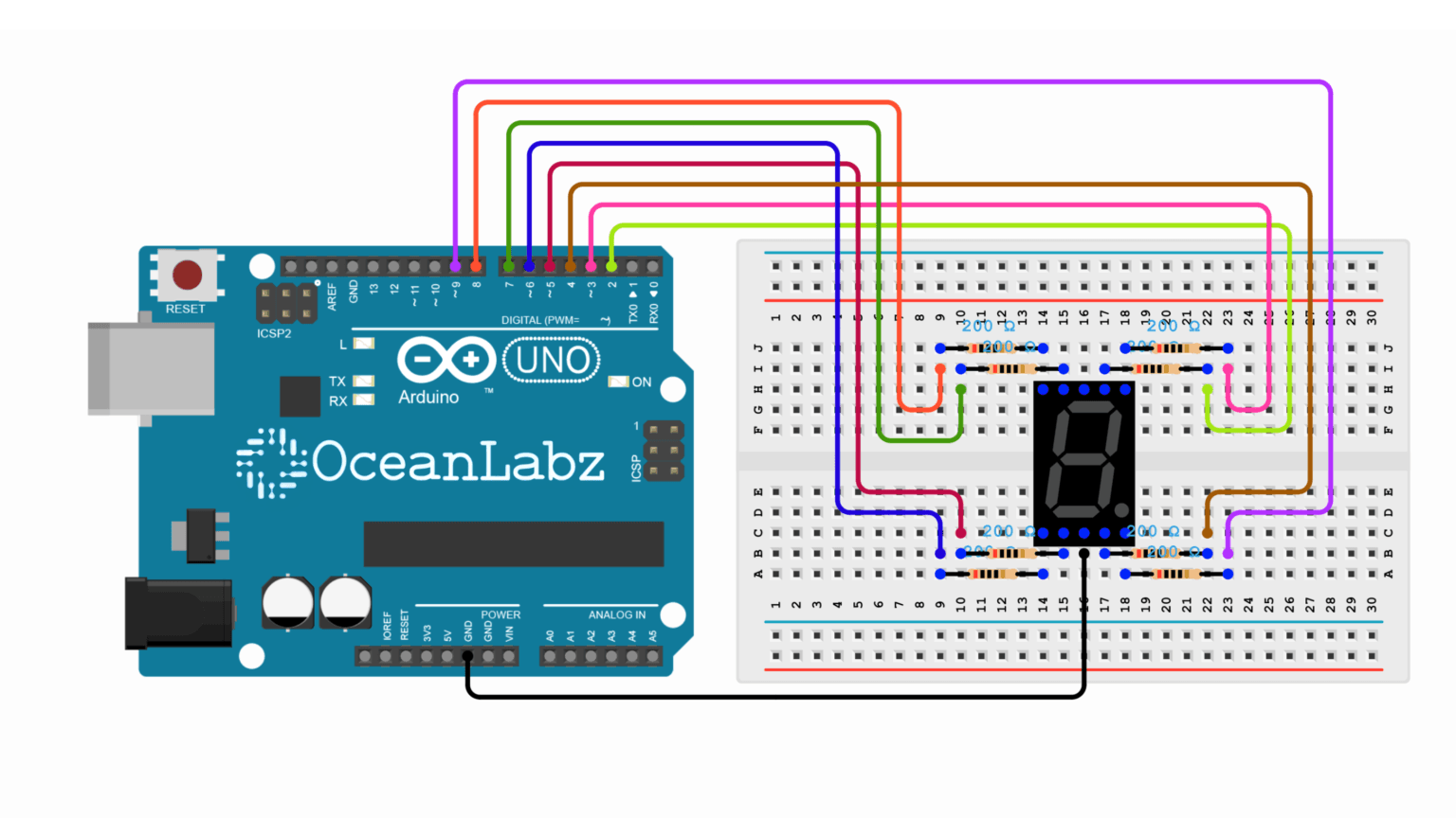 Project 27: 7 Segment Display (1 Digit) – OceanLabz