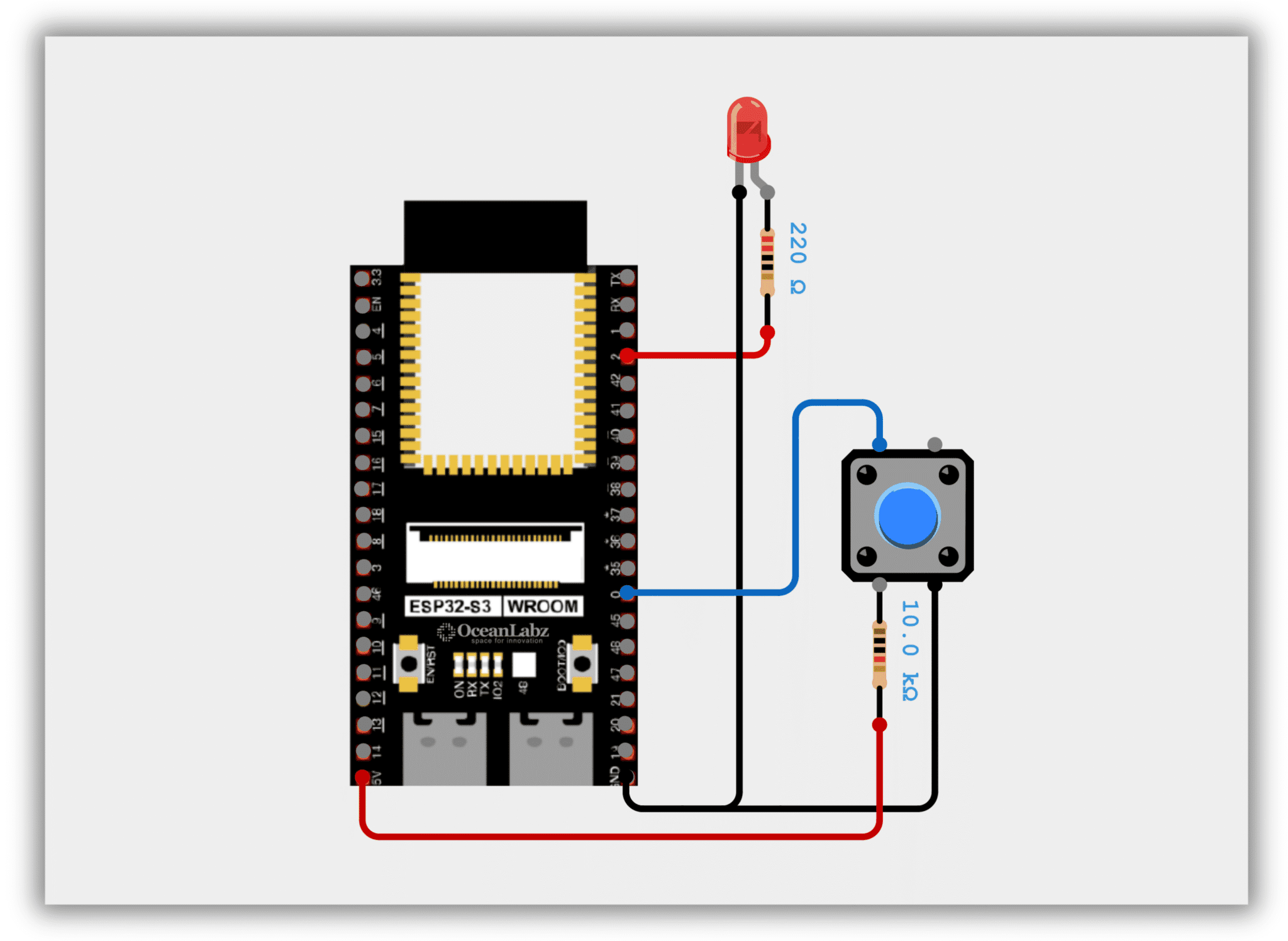 ESP32-S3 Button Controlled LED with Arduino IDE - OceanLabz